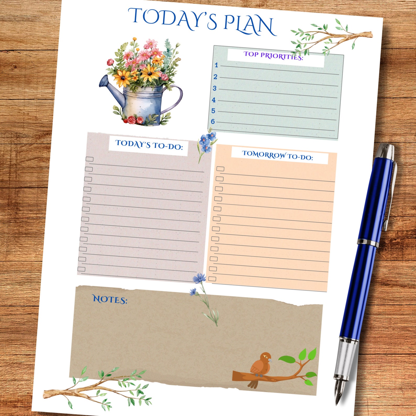 Cute Rustic Flower Printable Daily Planner to Do List PDF - Etsy