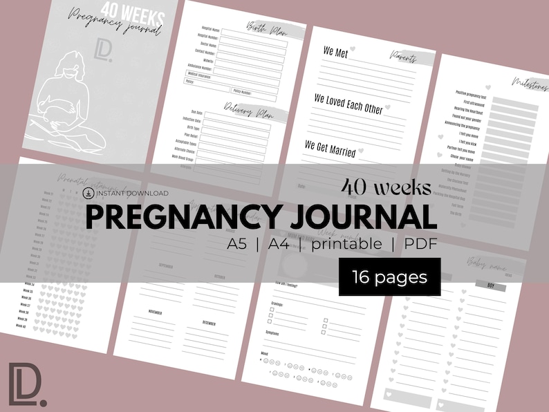 Printable Pregnancy Journal | A4 & A5 PDF | Instant Digital Download - Etsy