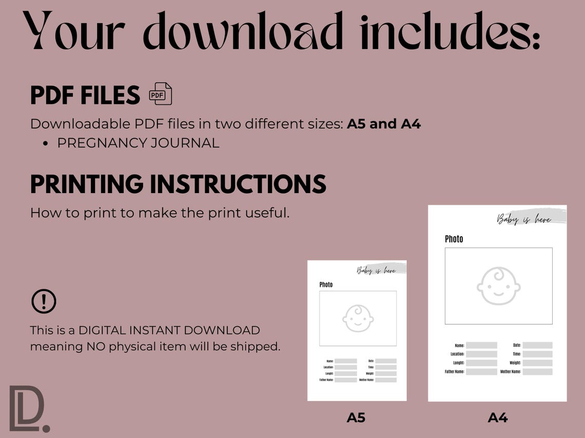 Printable Pregnancy Journal | A4 & A5 PDF | Instant Digital Download - Etsy
