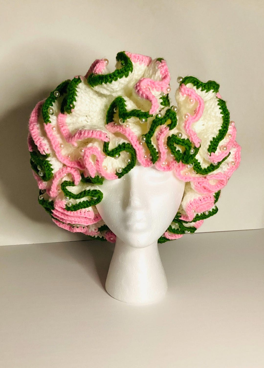 Pink and Green With Pearls Ruffle Hat | Great Gift for Mom| Great Gift ...