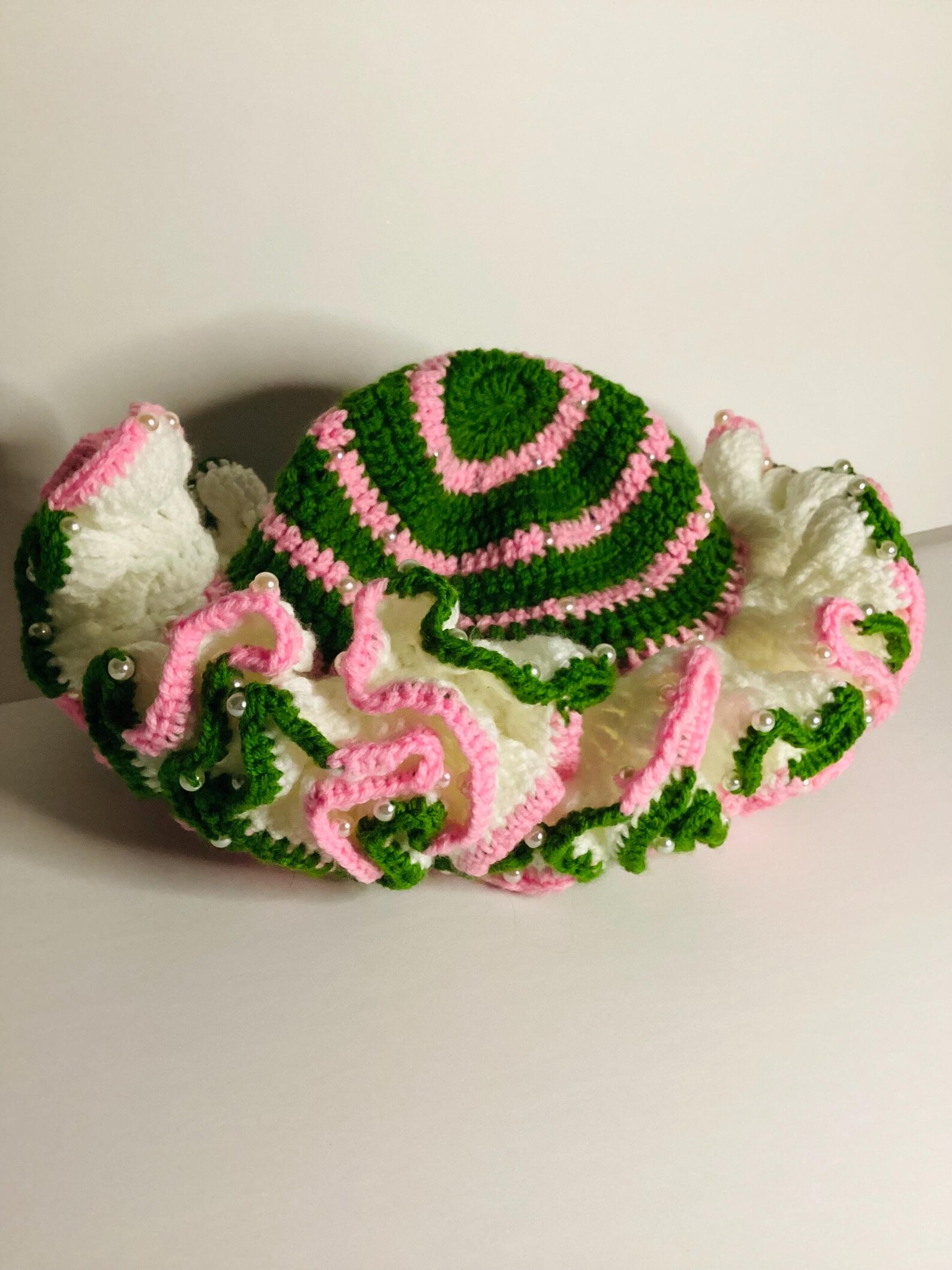 Pink and Green With Pearls Ruffle Hat | Great Gift for Mom| Great Gift ...
