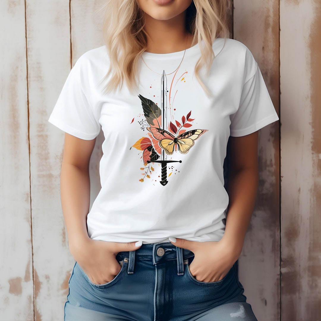 Sword Butterfly Tee, Gothic Fantasy Shirt, Floral Sword Art, Unisex ...
