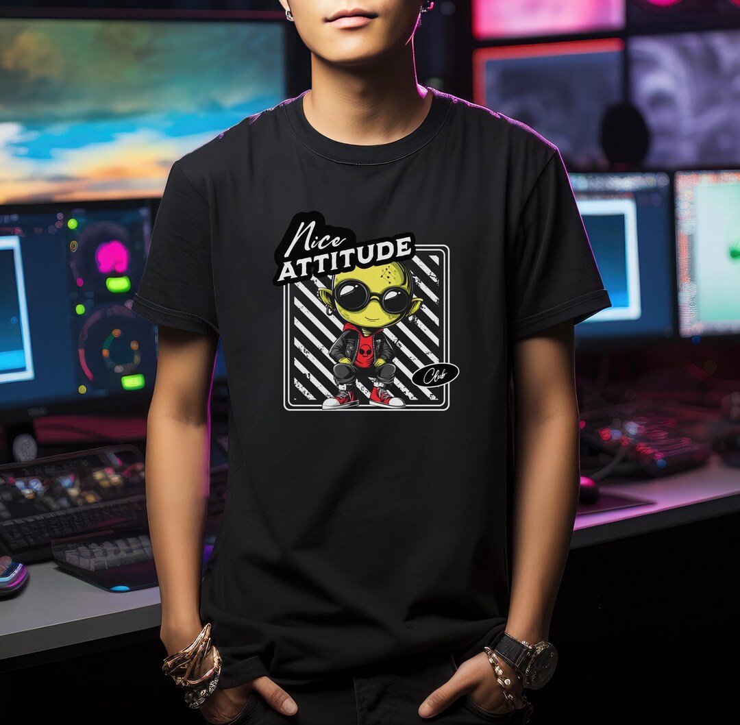 Cool Attitude Alien Graphic T-shirt, Trendy Streetwear Tee With Bold ...