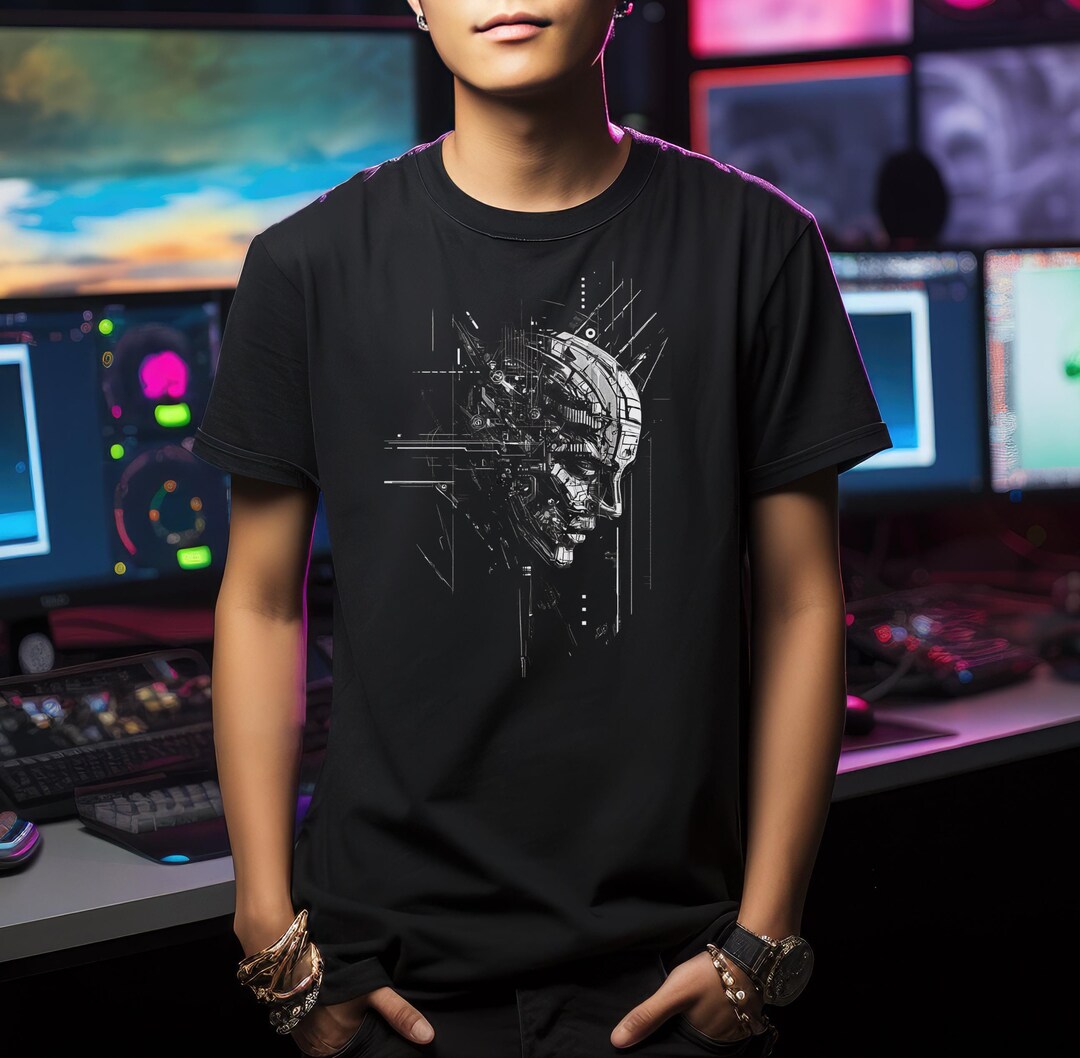 Futuristic Cyber Skull T-shirt | Detailed Sci-fi Mechanical Art Tee ...