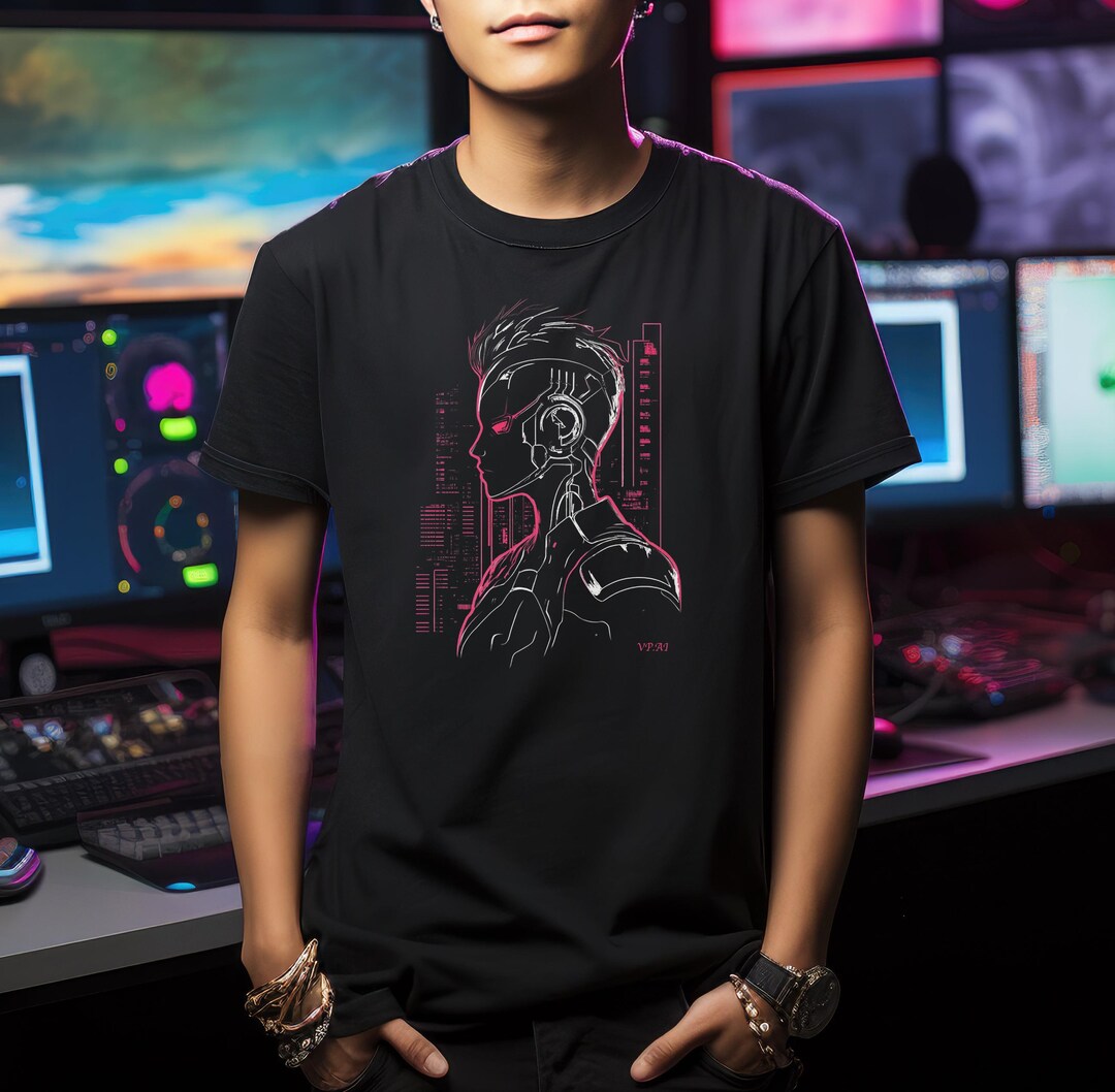 Cyberpunk Neon Shirt, Futuristic Tech Graphic Tee, Sci-fi Aesthetic ...