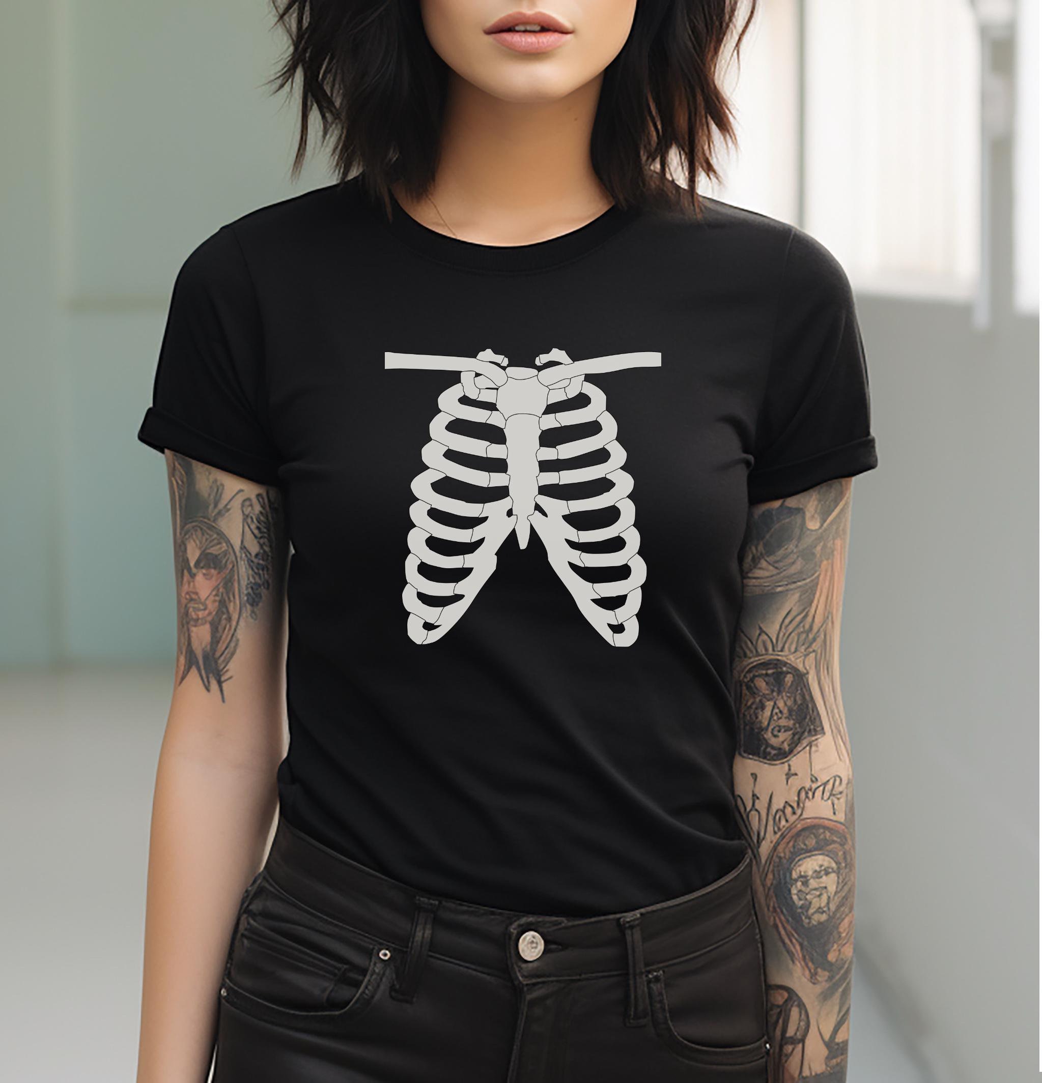 Skeleton Ribcage Halloween T-shirt, Spooky Skeleton Bones Graphic Tee ...