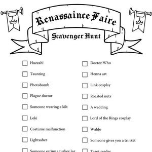 Ren Faire Scavenger Hunt, for Renaissance Faires and Festivals - Etsy