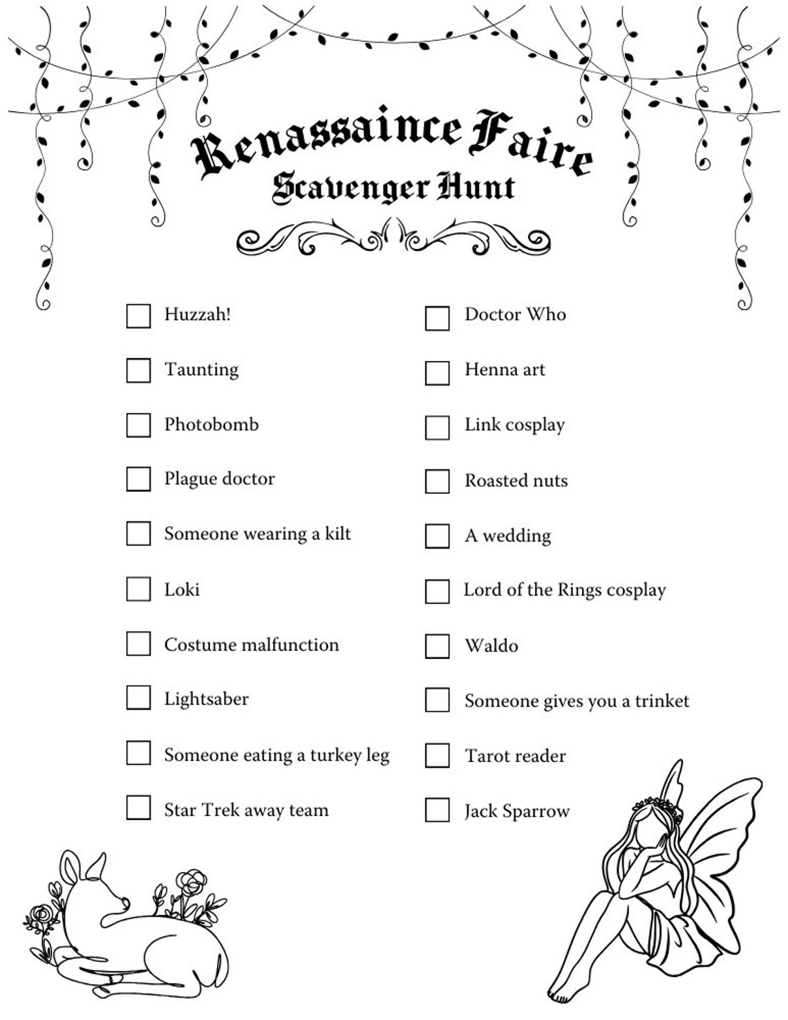 Ren Faire Scavenger Hunt, for Renaissance Faires and Festivals - Etsy