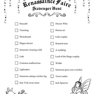 Ren Faire Scavenger Hunt, for Renaissance Faires and Festivals - Etsy