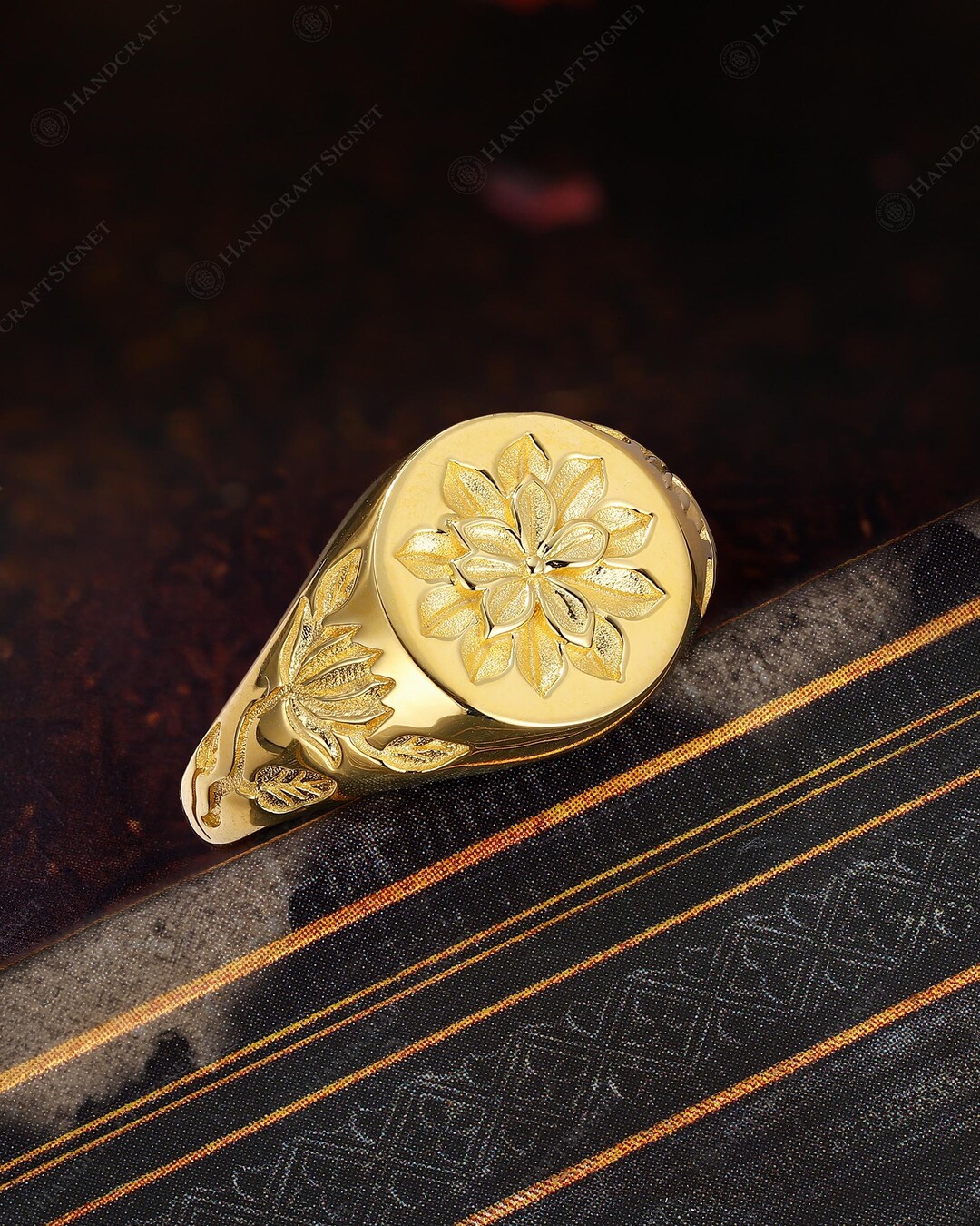 Magnolia Flower Signet Ring, Unique Nature Inspired Statement Ring ...