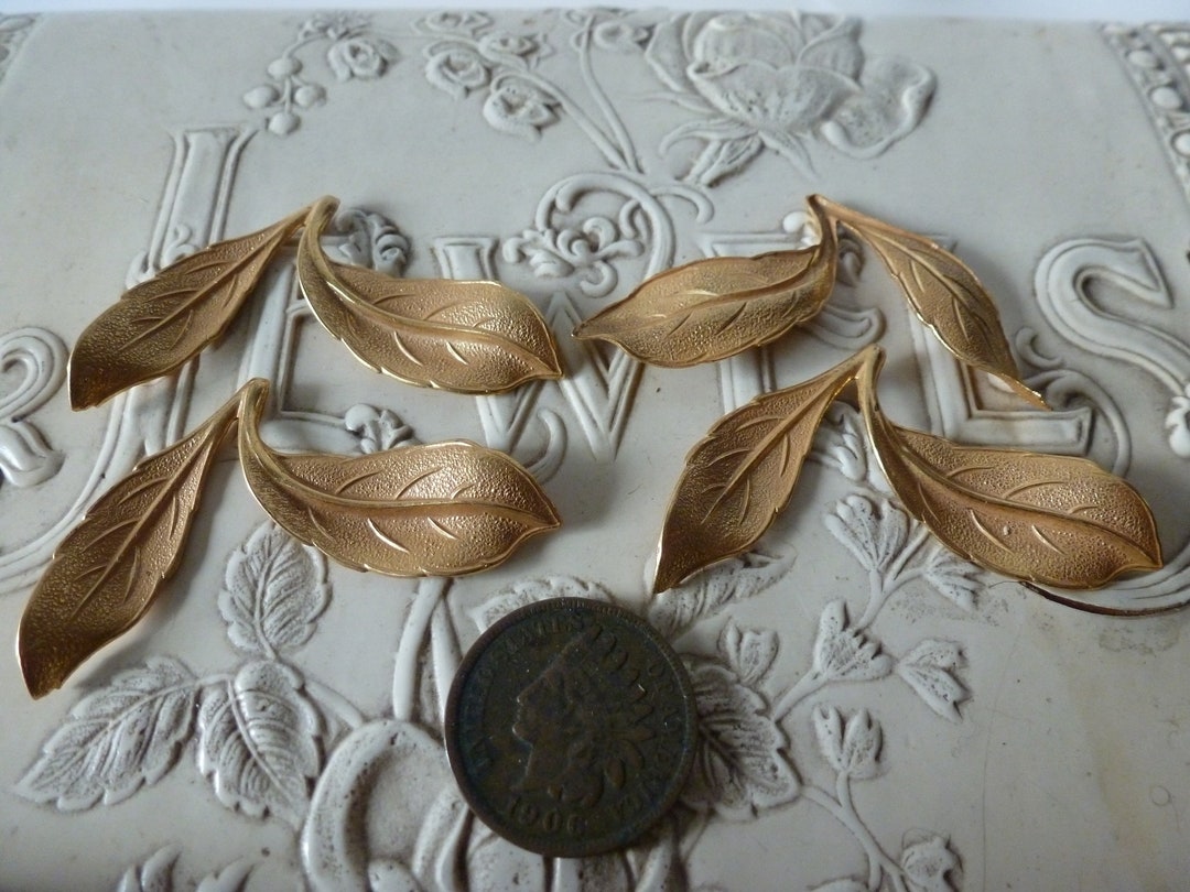 2 Gold Plate Detailed Double Dual Leaf Haskell Approx 31 X 11.5mm C52 ...