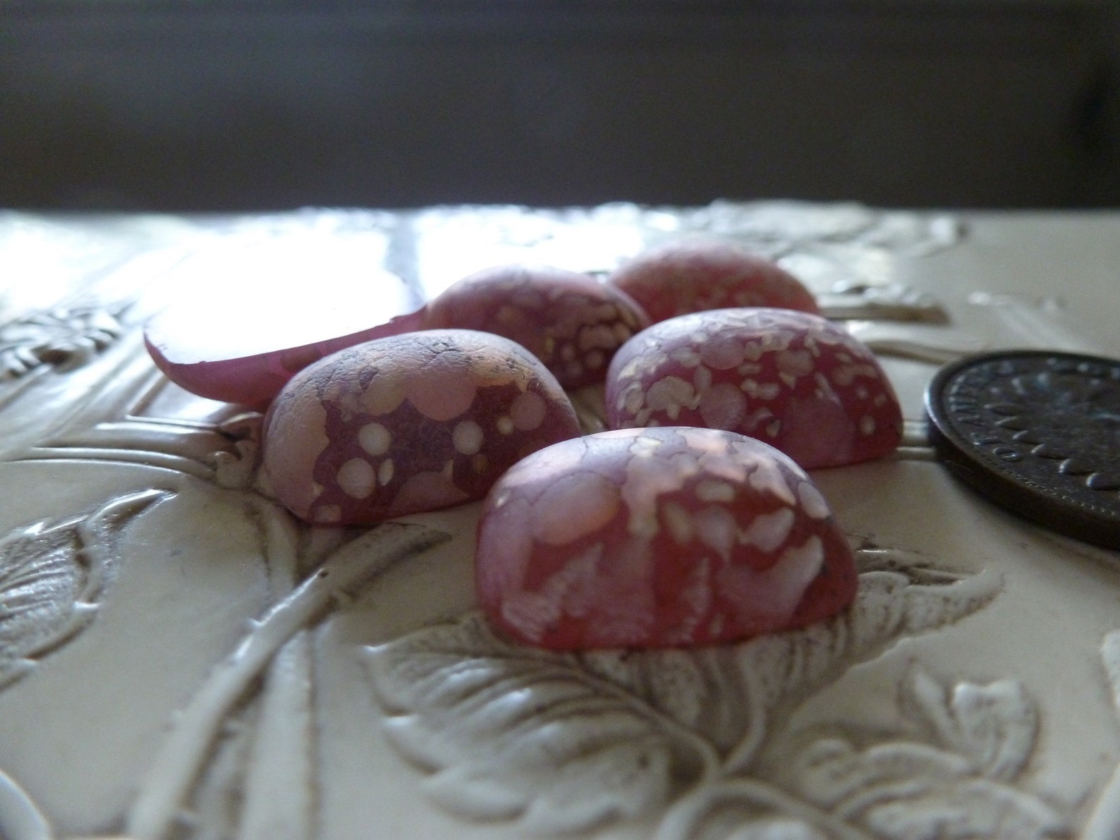 2 Vintage Old School Pink Mottled German Art Glass Stones, Cabs, 16 X ...