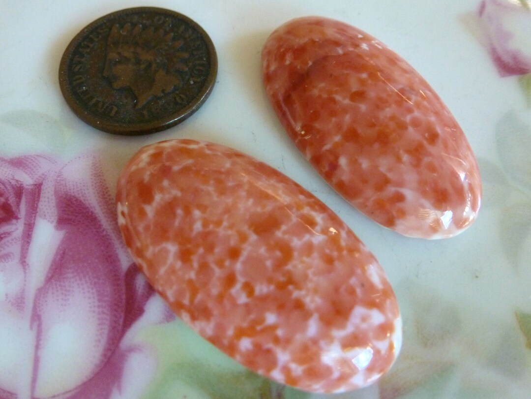 1 Mottled Peach Orange Glass Subtle UV Domed 31 X17 X 6mm Thick Cabs ...