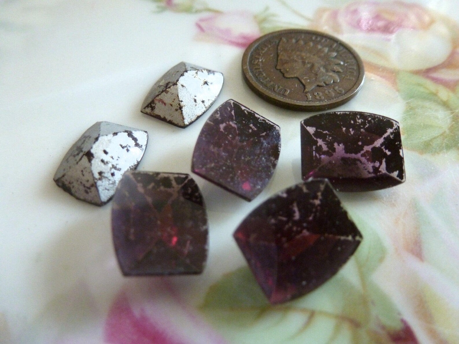 10 Rounded Rectangles, Glass Stones/cabs W/ Unusual FLAT Tops, 1940s ...