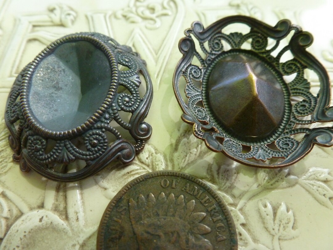 2 Vintage Dark Filigree Settings for 18 X 13mm Faceted Stone C7 - Etsy