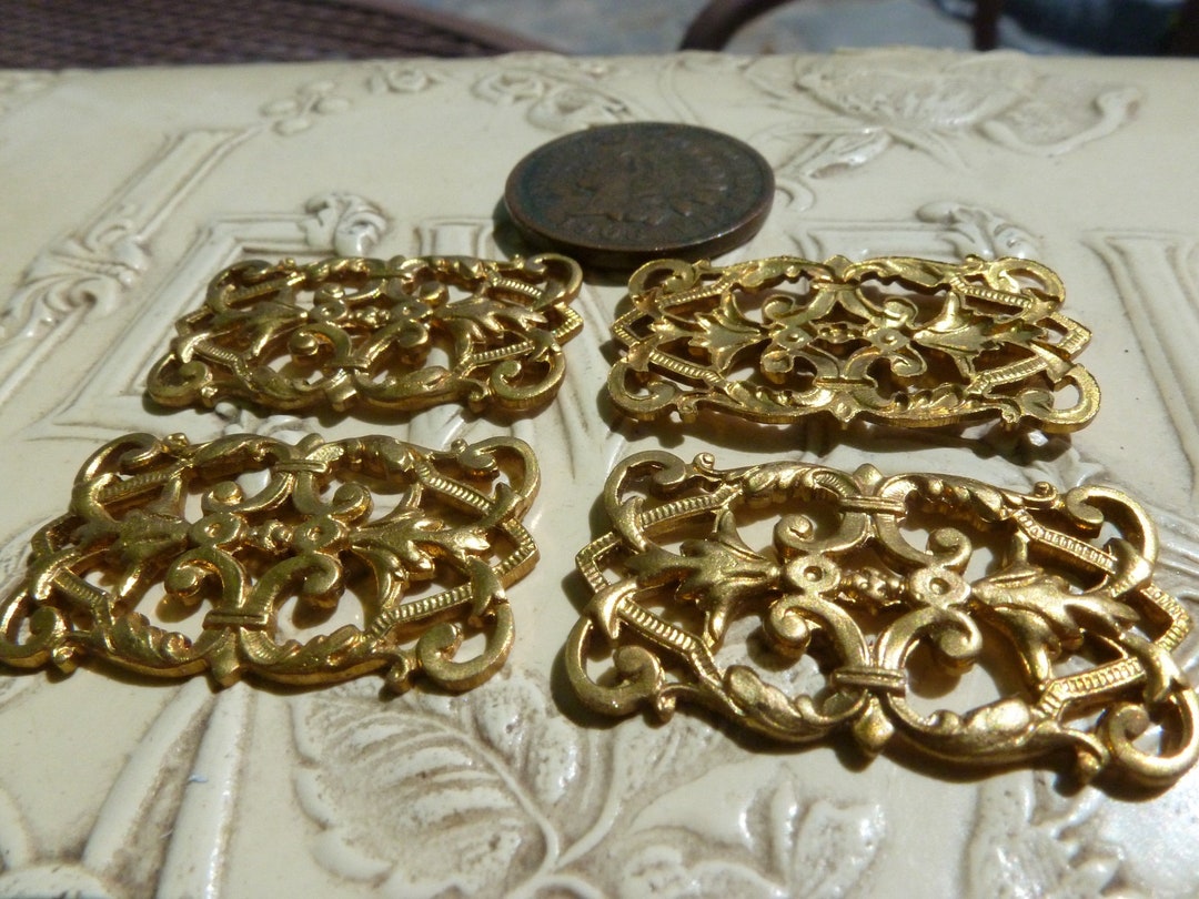 3 Guyot Ornate Filigree, Ornate Rectangular Brass Intricate Jewelry ...