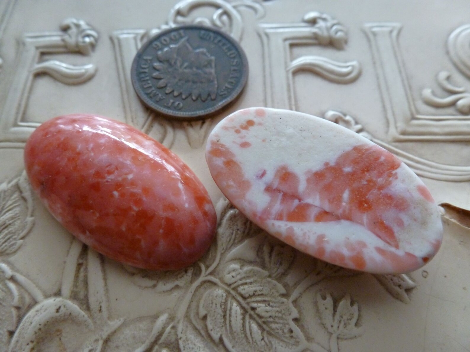 1 Mottled Peach Orange Glass Subtle UV Domed 31 X17 X 6mm Thick Cabs ...