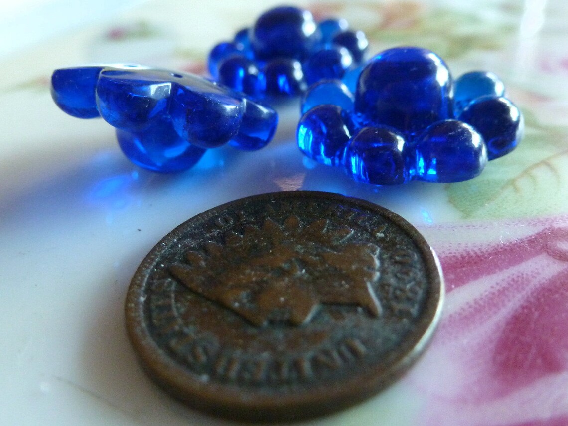 2 RARE Vintage Deep Blue Flower Shaped Glass Stones 1920s - Etsy