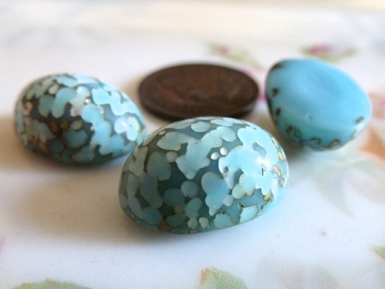 2 Vintage Old School Pink Mottled German Art Glass Stones, Cabs, 16 X ...