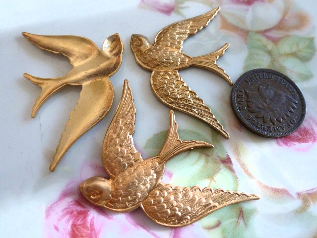1 Left Facing or 1 SET of R and L Facing Brass Swallow Bird Heavy ...