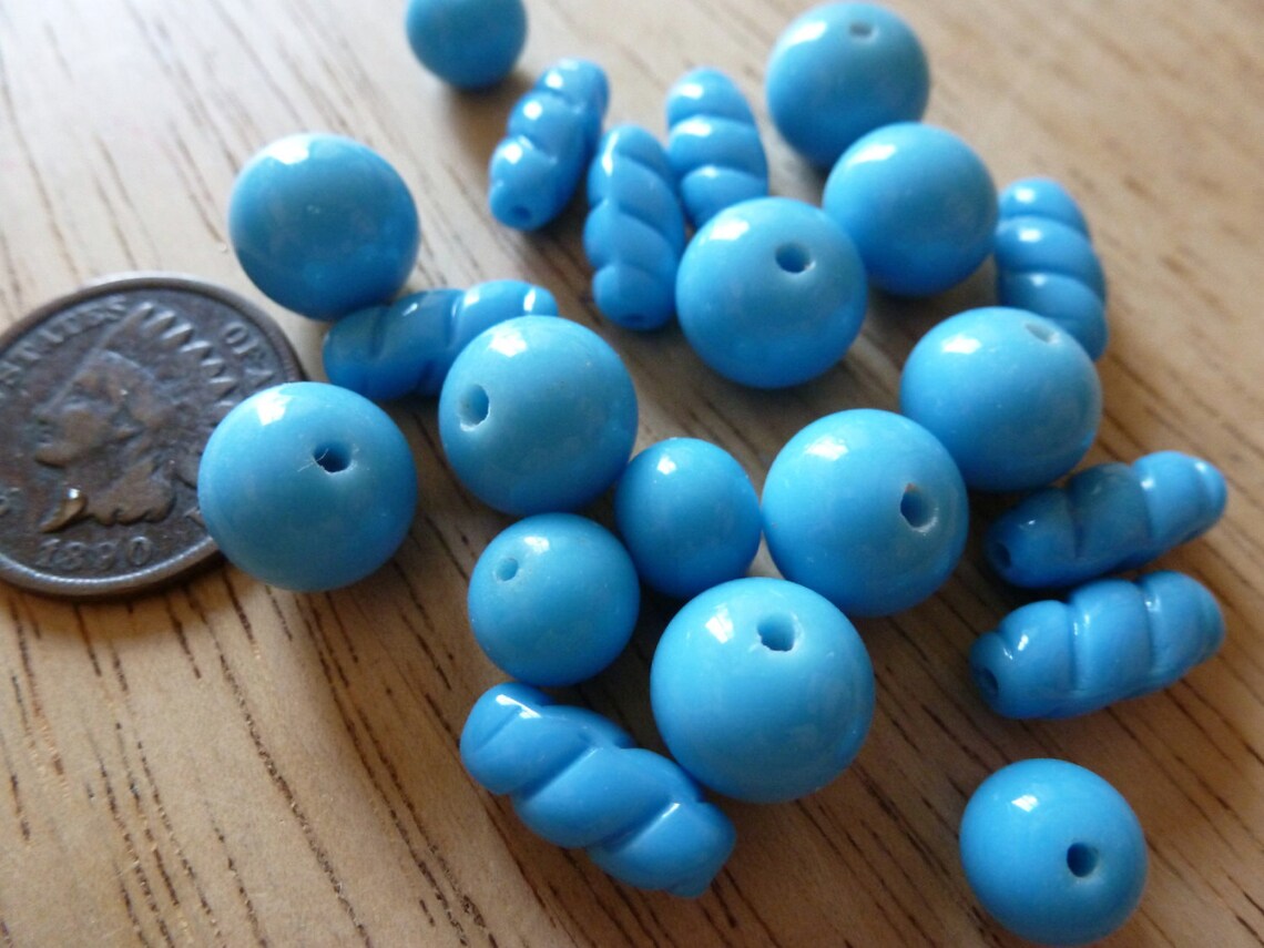 12 Vintage Japanese Turquoise Blue Round Twisty Glass Mix | Etsy