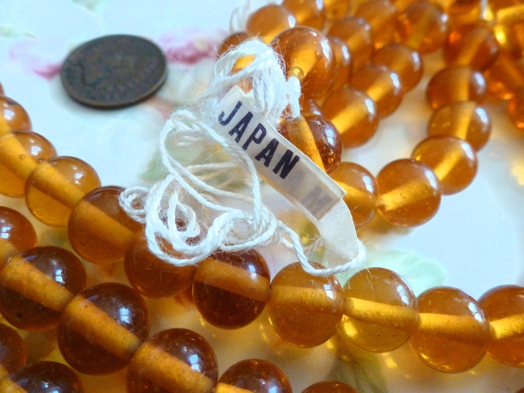 12 Vintage Transparent 9-10mm Topaz Smooth Round Glass Japan Beads C45 ...