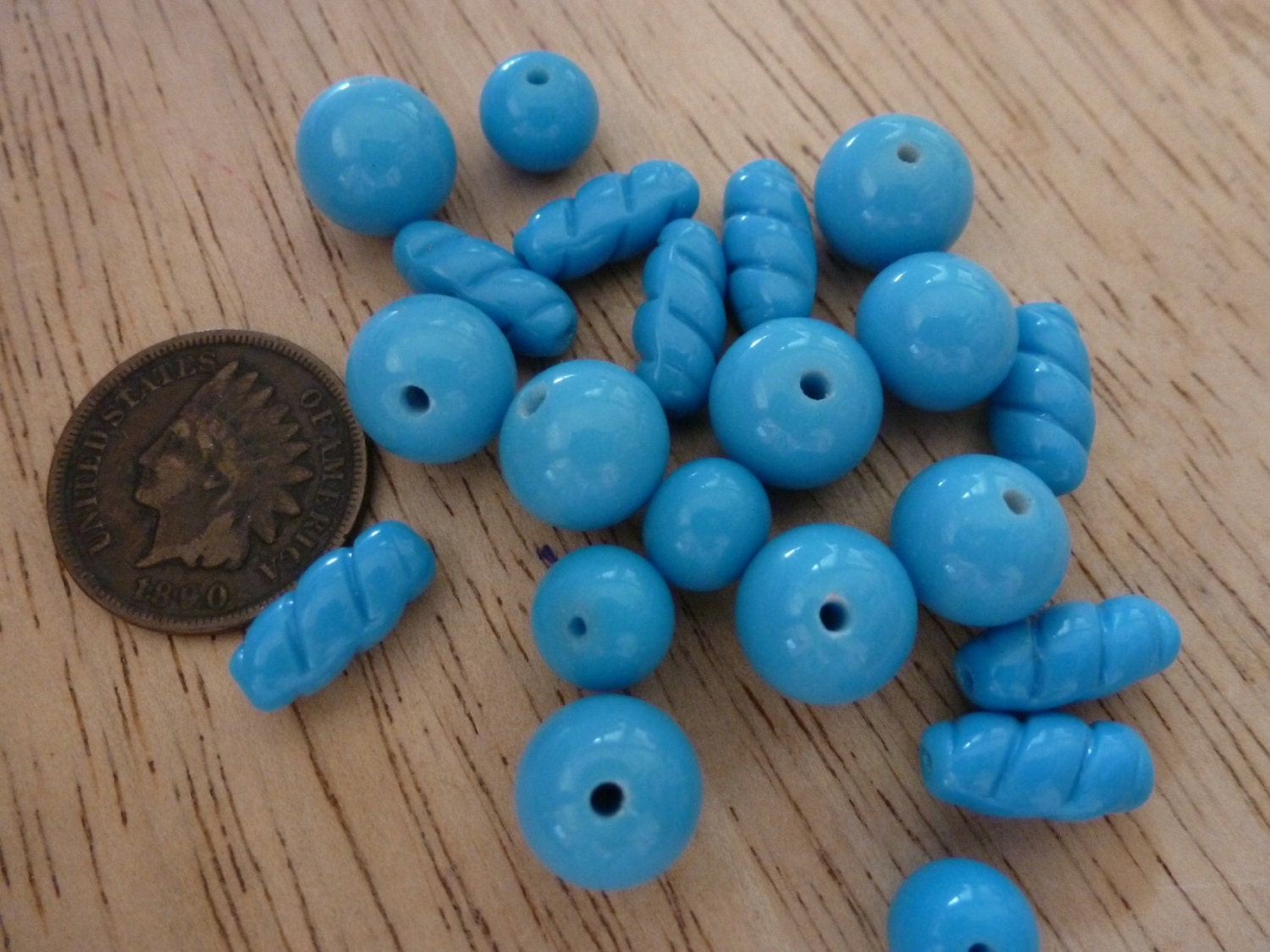 12 Vintage Japanese Turquoise Blue Round Twisty Glass Mix | Etsy