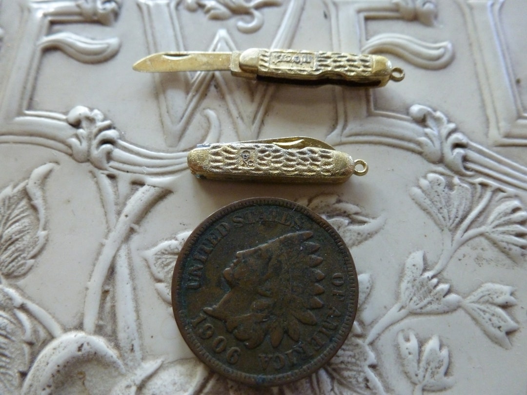 2 Old Brass Pocket Knife Knives CHARMS Movable, Approx 20.3 Long X 4 ...