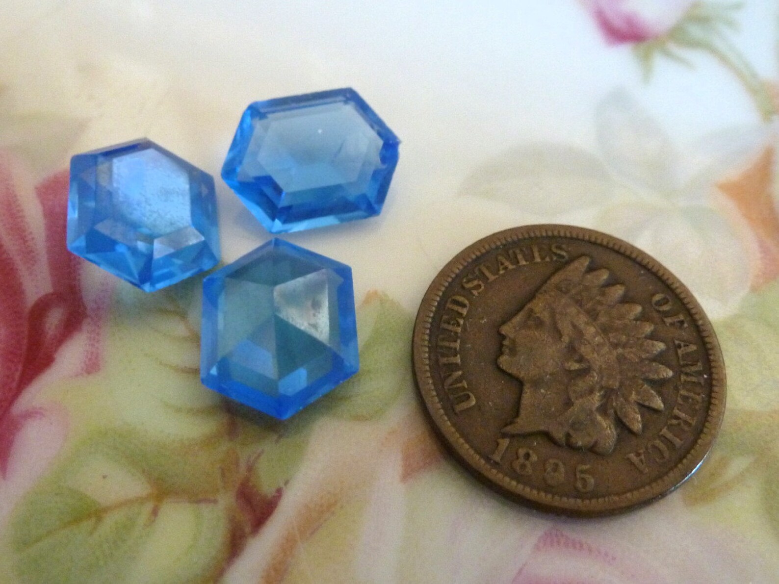 4 Vintage Unfoil Unfoiled Hexagon Sapphire Blue Glass 12x9mm | Etsy