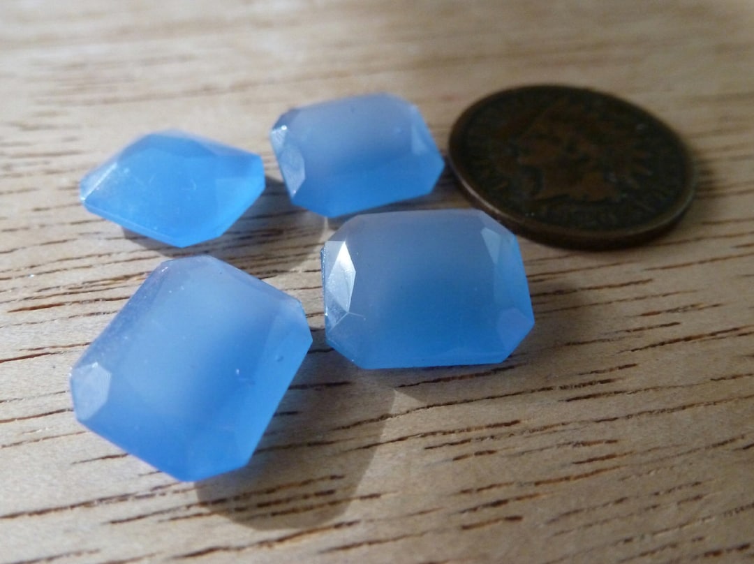 3 Vintage Chalcedony Glass Octagon Stones, Faceted Backs, 10x12mm ...