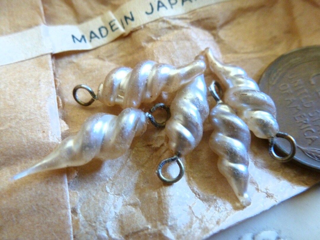 4, 8, 50 or 100 Shabby, Vintage Japan Pearl Haskell TWIST Drops, Wired ...