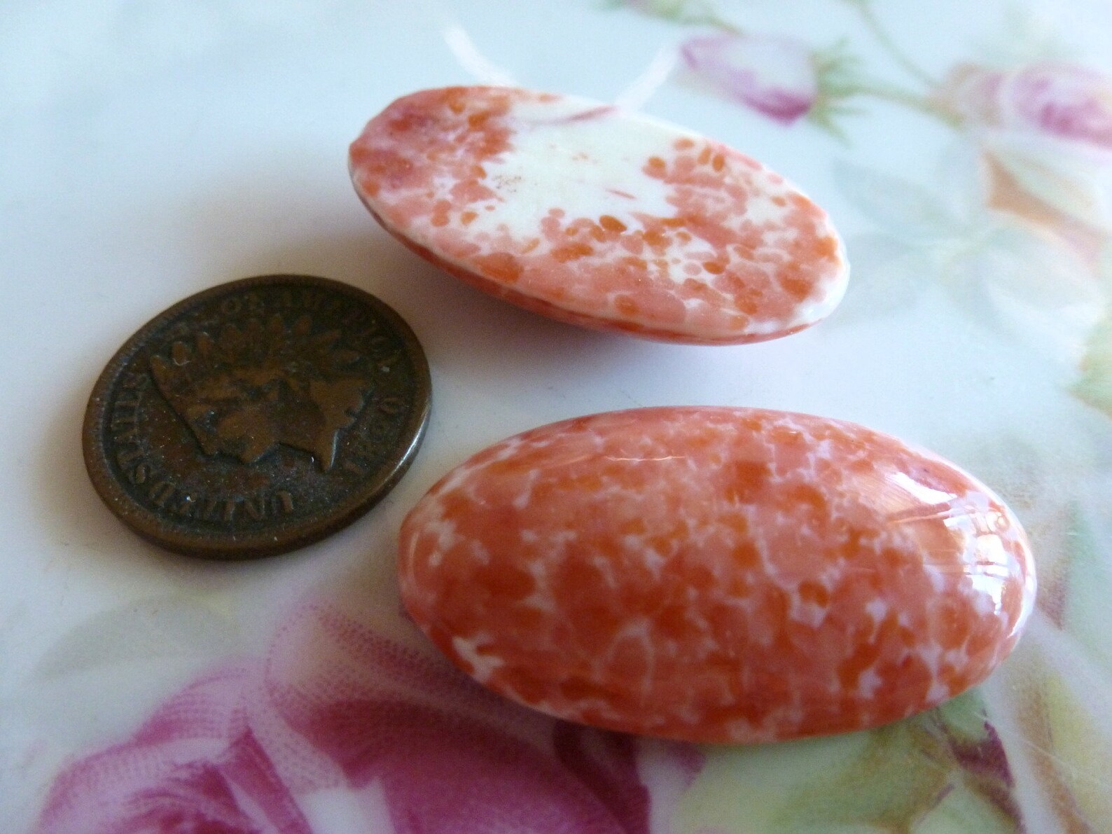 1 Mottled Peach Orange Glass Subtle UV Domed 31 X17 X 6mm Thick Cabs ...