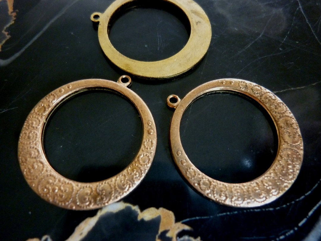 Vintage Brass Hoops, 1960s Round Solid Unplated Earring Drops or ...