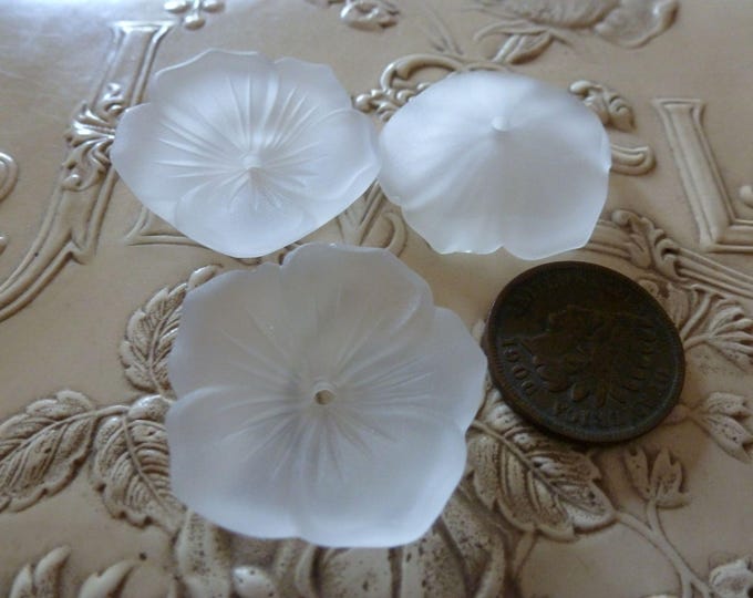 2 Vintage Approx 27.5mm in Diameter Frosted Glass Flower Beads W/a ...