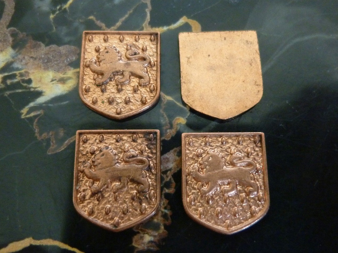 6 Vintage Heraldic Shield or Coat of Arms, 1960s Renaissance Style Lion ...