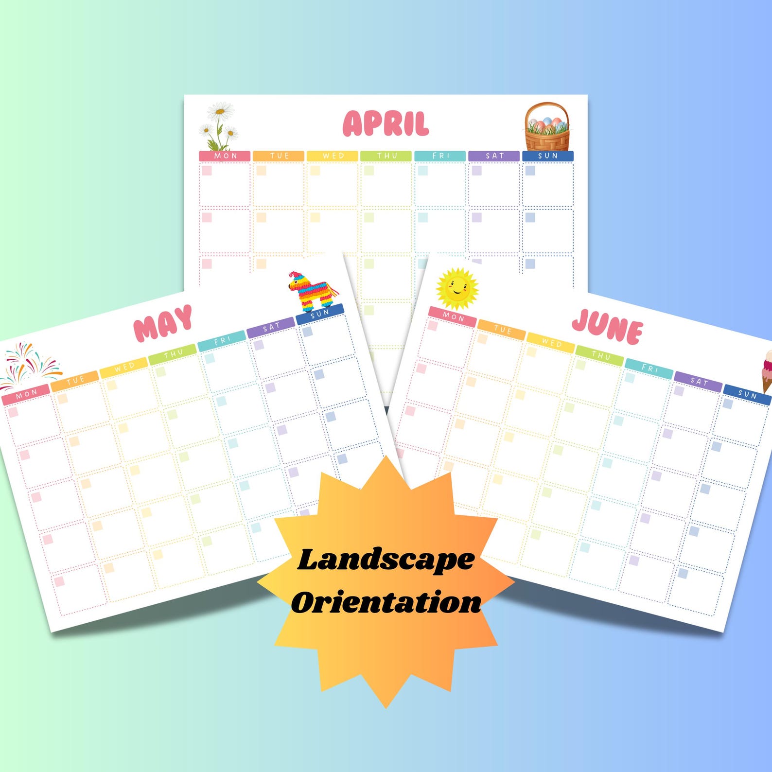 Undated Printable Kid-friendly Landscape Calendar - Etsy