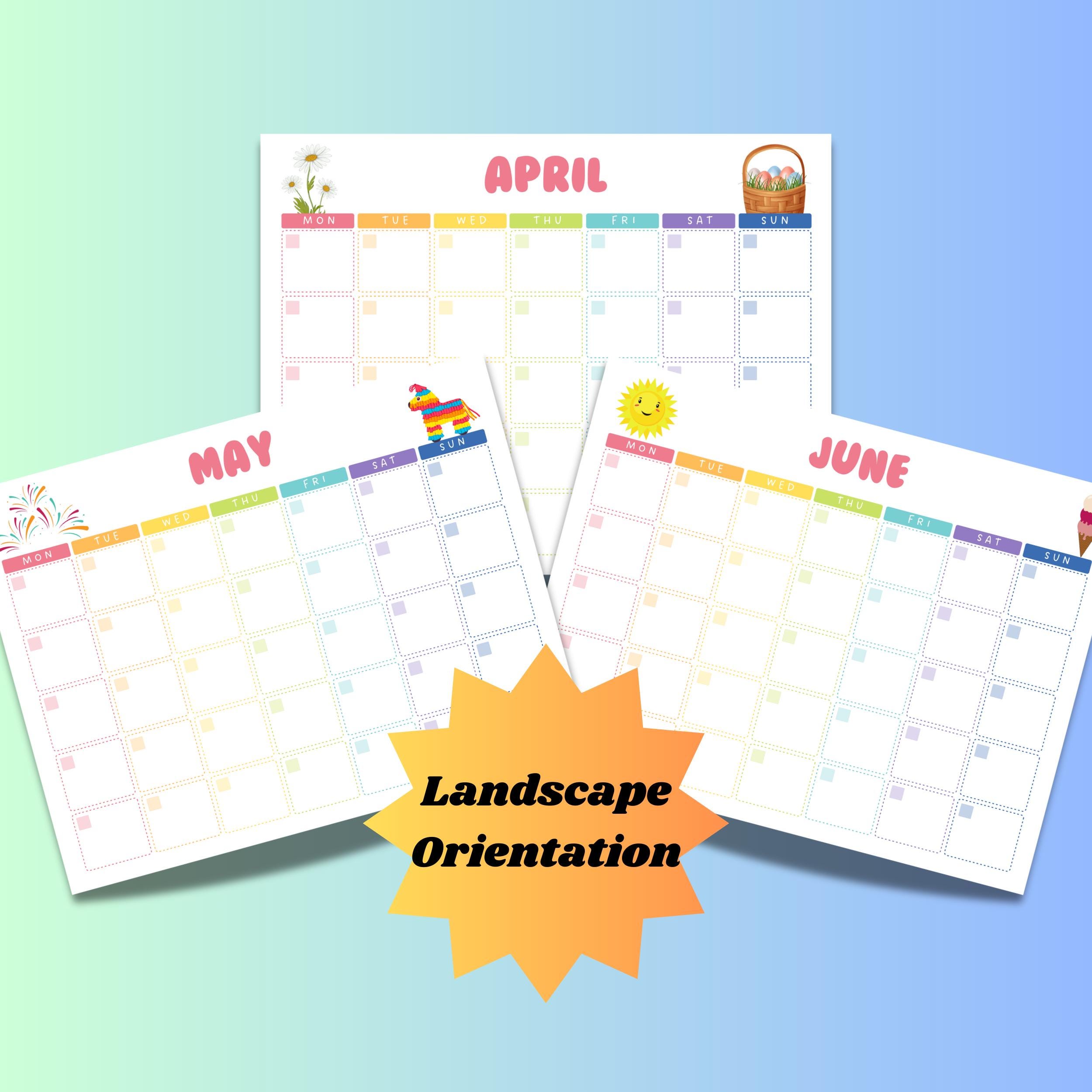 Undated Printable Kid-friendly Landscape Calendar - Etsy