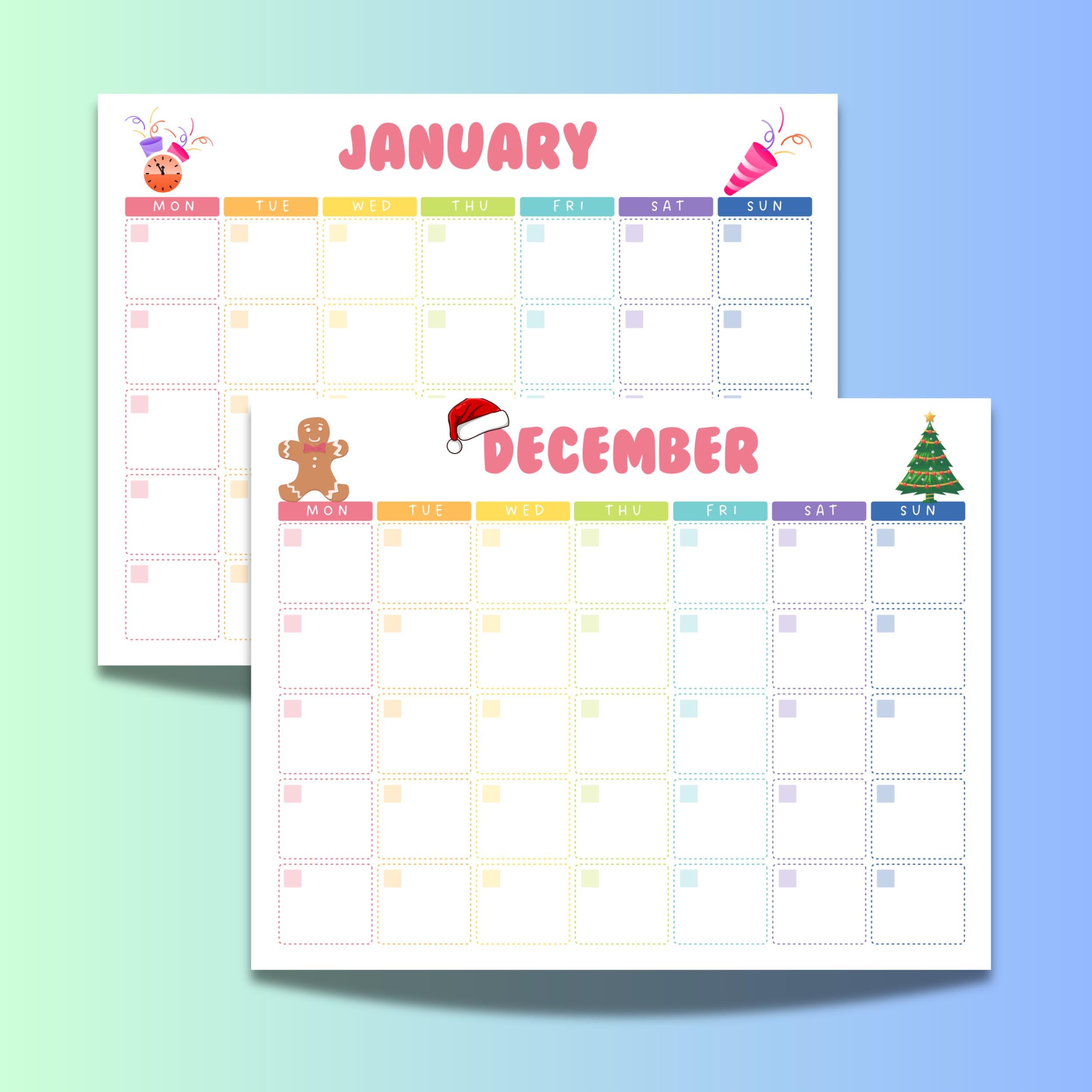 Undated Printable Kid-friendly Landscape Calendar - Etsy