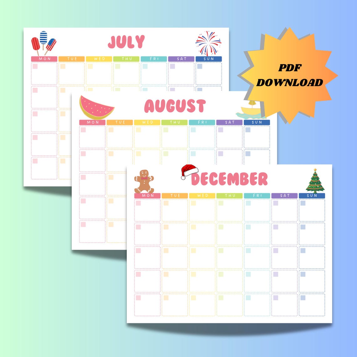 Undated Printable Kid-friendly Landscape Calendar - Etsy