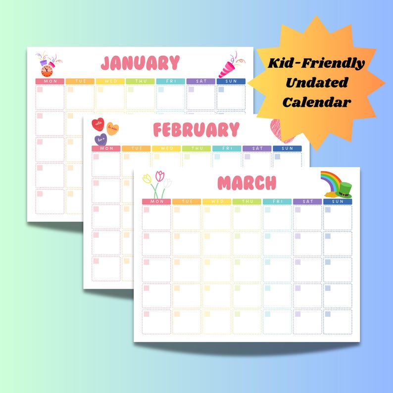 Undated Printable Kid-friendly Landscape Calendar - Etsy