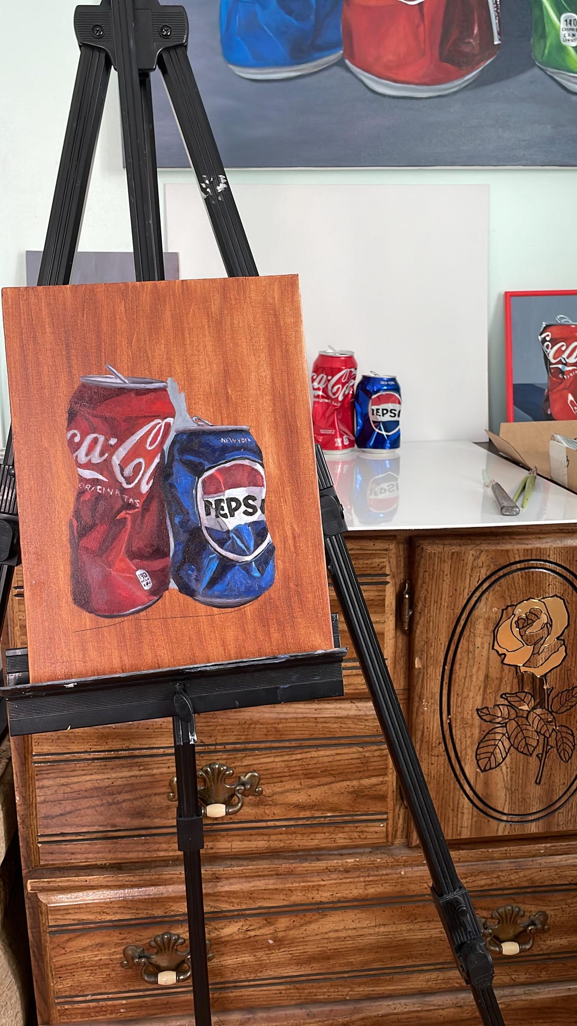 Handmade Original Oil Painting: Crushed Coke & Pepsi Cans, 9x12 Inches ...