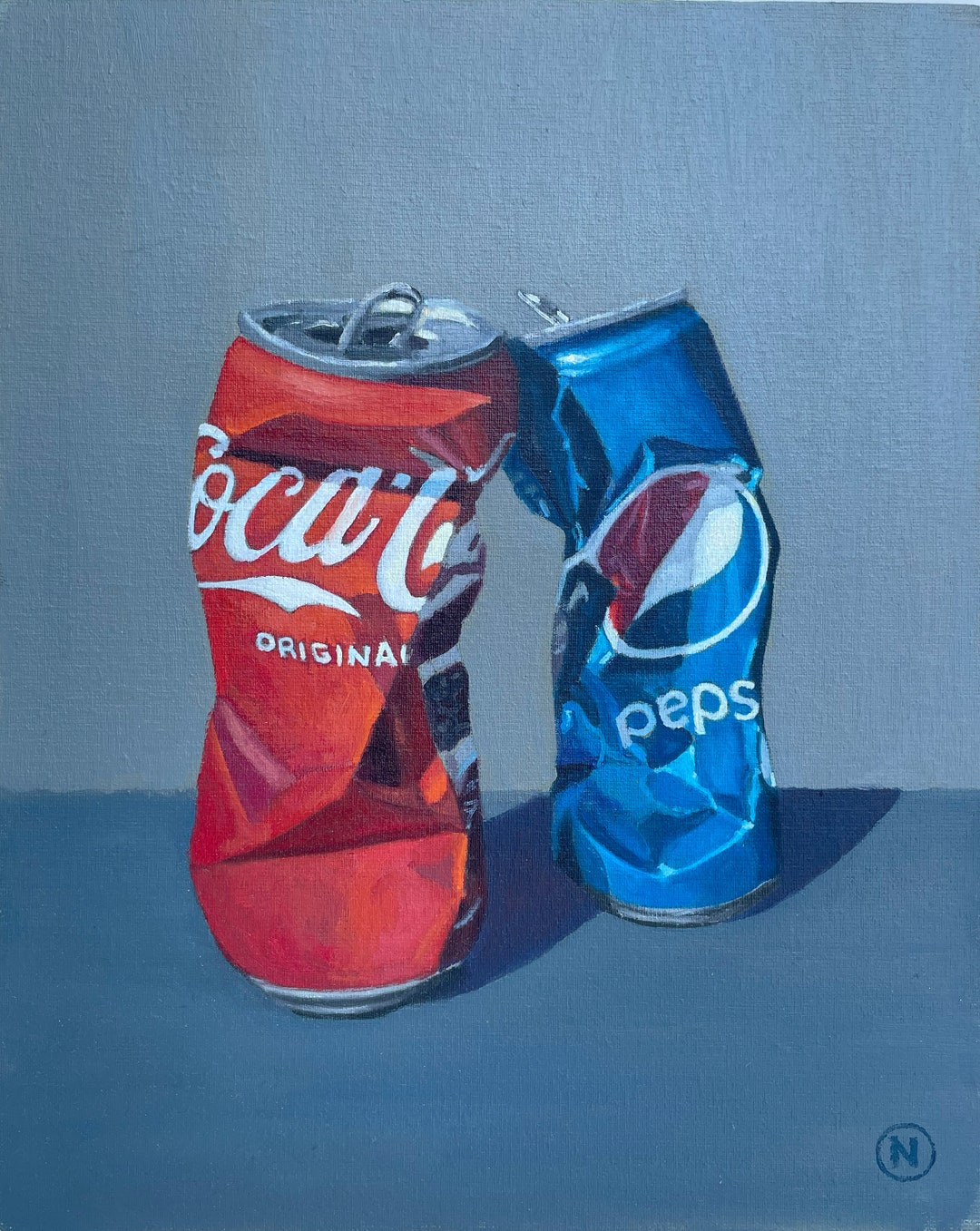 Handmade Original Oil Painting: Crushed Coke & Pepsi Cans, 9.4x12 ...