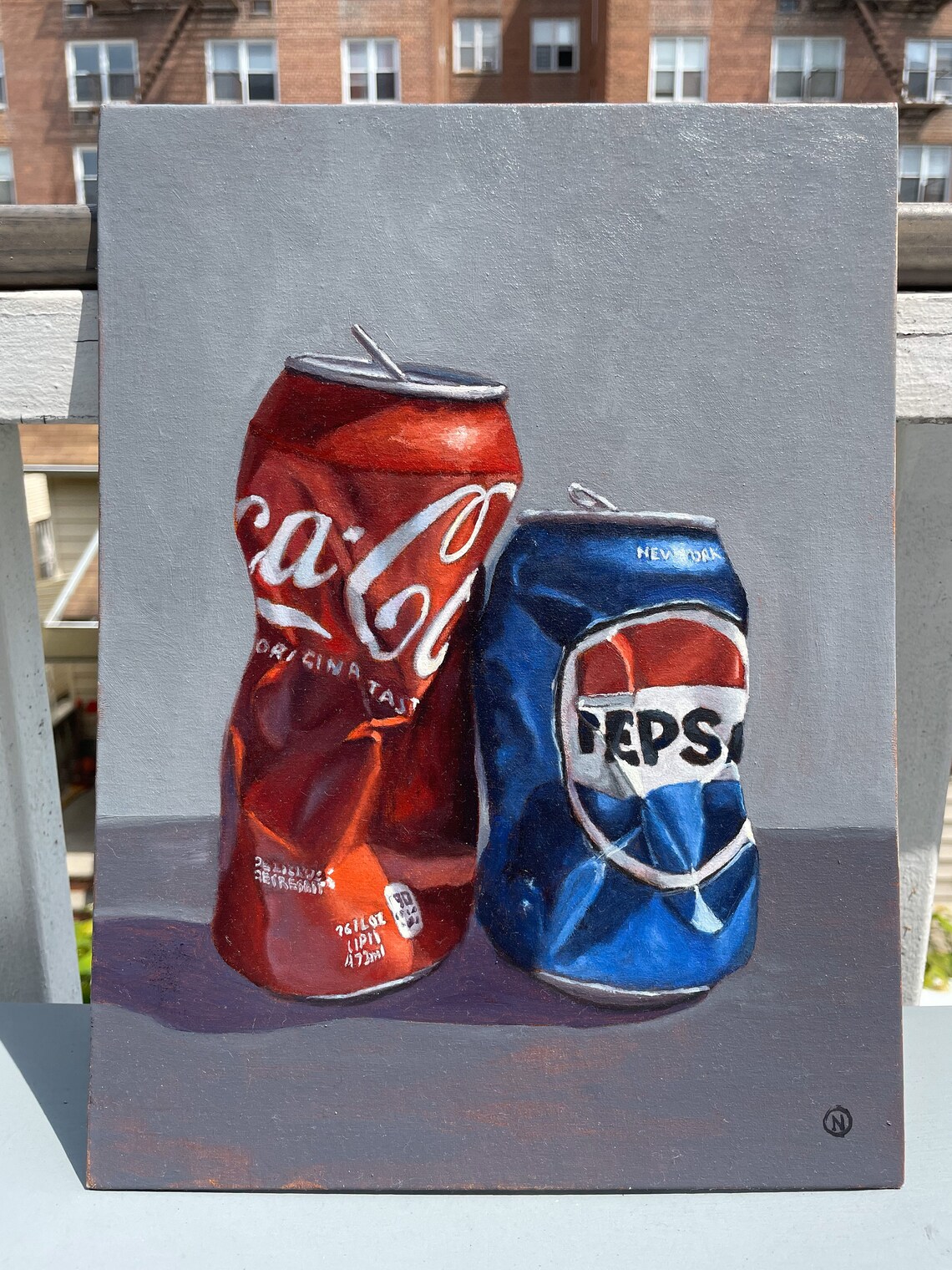 Handmade Original Oil Painting: Crushed Coke & Pepsi Cans, 9x12 Inches ...