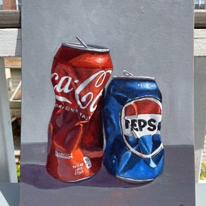 Handmade Original Oil Painting: Crushed Coke & Pepsi Cans, 9x12 Inches ...