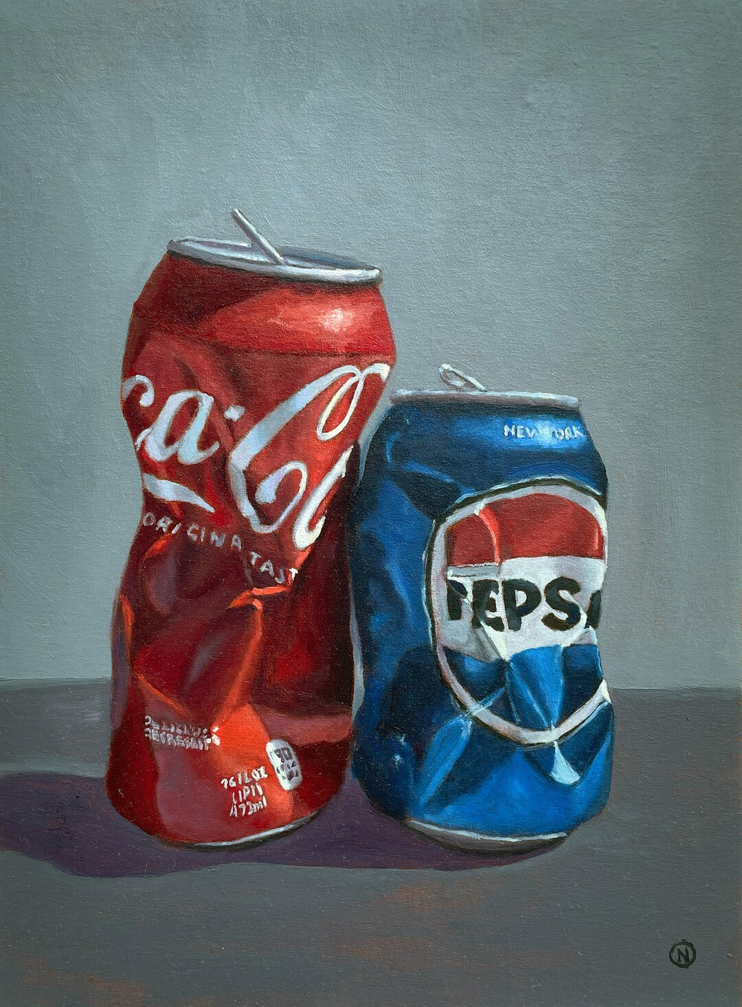 Handmade Original Oil Painting: Crushed Coke & Pepsi Cans, 9x12 Inches ...