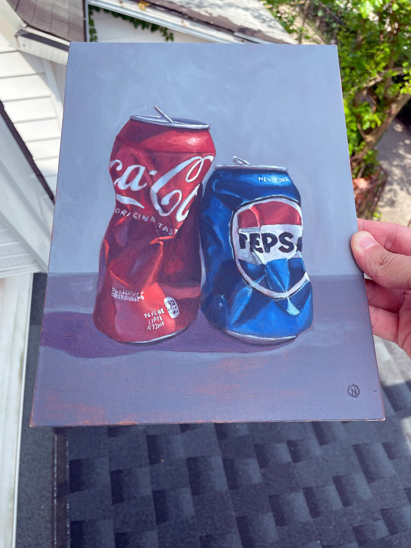 Handmade Original Oil Painting: Crushed Coke & Pepsi Cans, 9x12 Inches ...