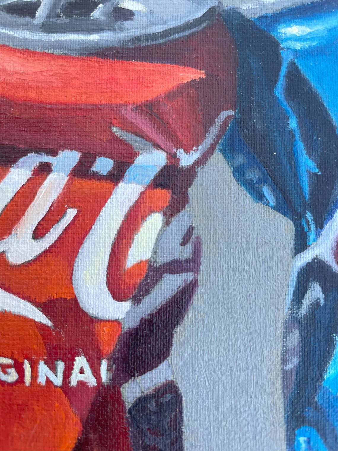 Handmade Original Oil Painting: Crushed Coke & Pepsi Cans, 9.4x12 ...