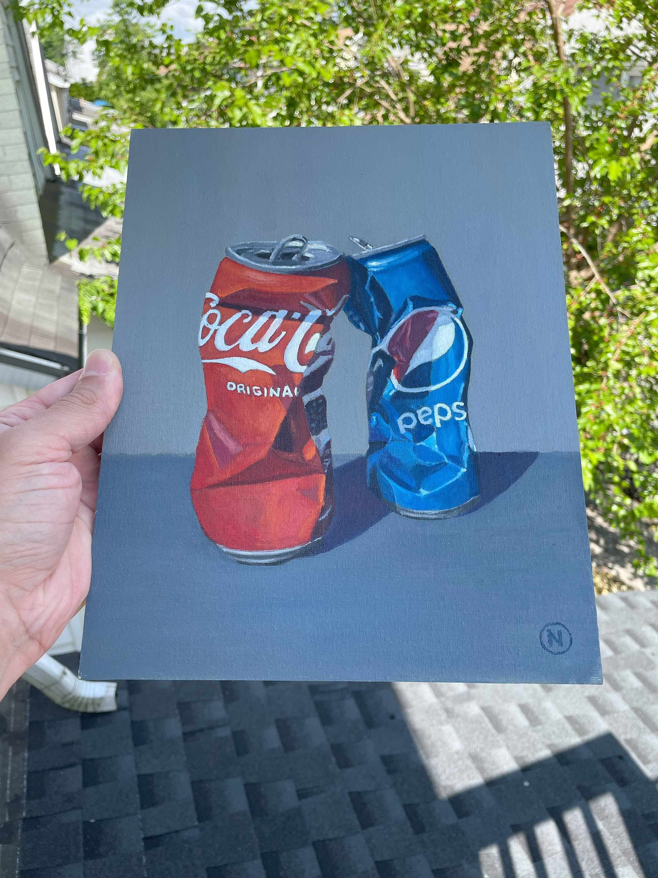 Handmade Original Oil Painting: Crushed Coke & Pepsi Cans, 9.4x12 ...