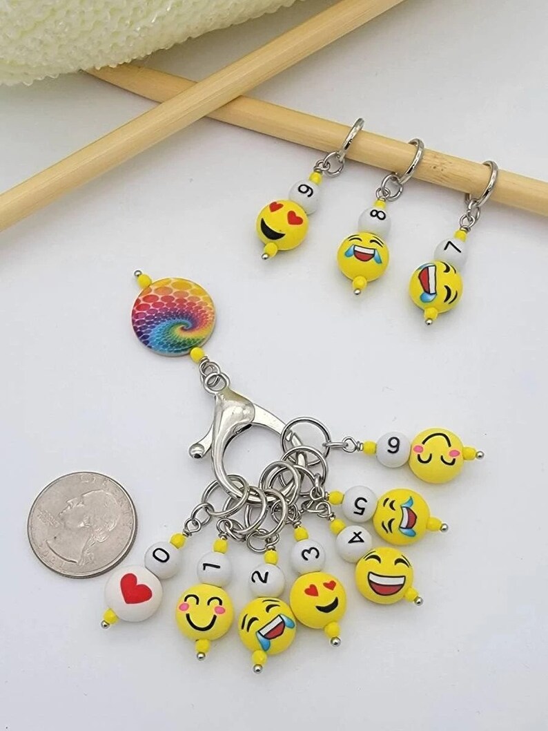 Smiley Face Numbered Stitch Markers for Knitting With Holder, Row ...