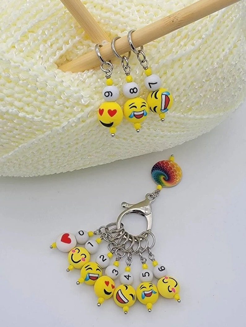 Smiley Face Numbered Stitch Markers for Knitting With Holder, Row ...